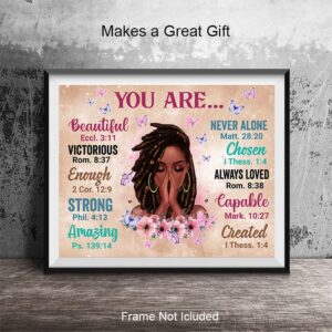 African American Wall Art - Christian Gifts for Women, African Americans, Black women - Inspiration Black Art - spiritual Scripture Christian Wall Decor- Black Girl Magic Poster - Bible Verse Wall Art