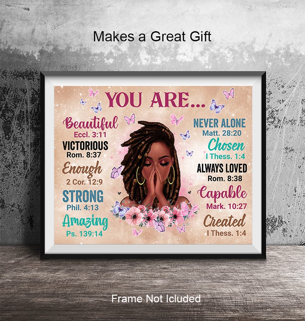 African American Wall Art - Christian Gifts for Women, African Americans, Black women - Inspiration Black Art - spiritual Scripture Christian Wall Decor- Black Girl Magic Poster - Bible Verse Wall Art