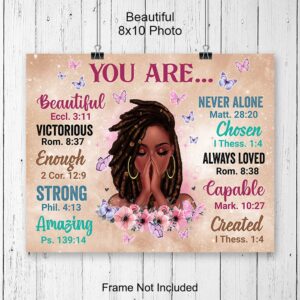 African American Wall Art - Christian Gifts for Women, African Americans, Black women - Inspiration Black Art - spiritual Scripture Christian Wall Decor- Black Girl Magic Poster - Bible Verse Wall Art