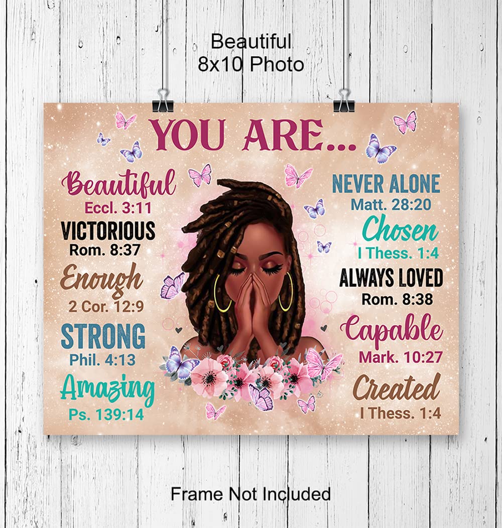 African American Wall Art - Christian Gifts for Women, African Americans, Black women - Inspiration Black Art - spiritual Scripture Christian Wall Decor- Black Girl Magic Poster - Bible Verse Wall Art