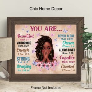 African American Wall Art - Christian Gifts for Women, African Americans, Black women - Inspiration Black Art - spiritual Scripture Christian Wall Decor- Black Girl Magic Poster - Bible Verse Wall Art