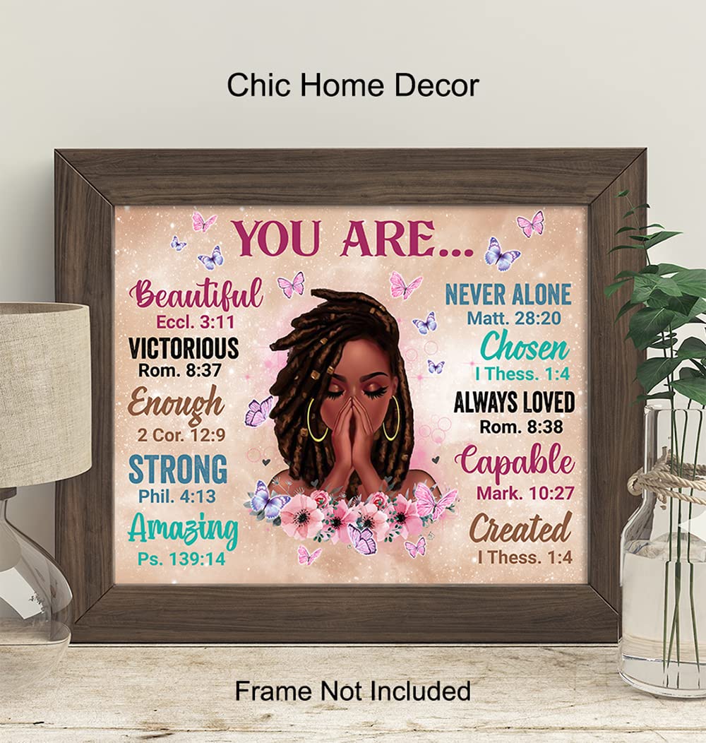 African American Wall Art - Christian Gifts for Women, African Americans, Black women - Inspiration Black Art - spiritual Scripture Christian Wall Decor- Black Girl Magic Poster - Bible Verse Wall Art