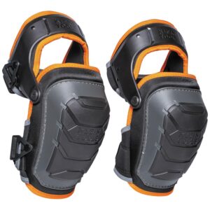 klein tools 60491 hinged knee pads, heavy duty gel foam protective knee pads with quick-fasten buckle and thigh strap, black