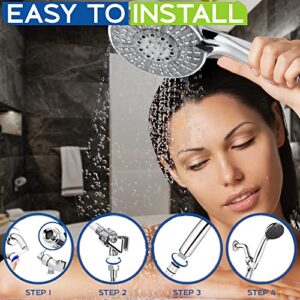 High Pressure Shower Head with Handheld Light weight 5-Mode Detachable Hand Held 70 Inch Stainless Steel Hose EPDM Pipe High flow Water Nozzle with Overhead Bracket Holder (Premium Chrome (5-Mode)