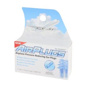 HEAROS AirPlugs Airline Pressure Reducing Earplugs, 1 Pair + Free Case, Latex Free Silicone, Reduce Ear Pain, NRR 20, Clear (5805)