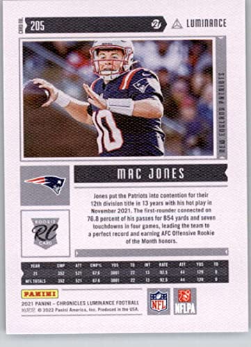 2021 Panini Chronicles Luminance Update Rookies #205 Mac Jones RC Rookie New England Patriots NFL Football Trading Card