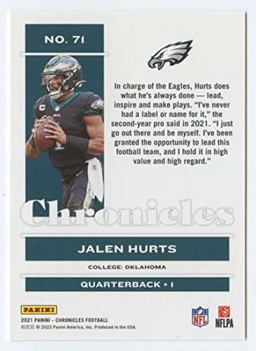 2021 Panini Chronicles #71 Jalen Hurts Philadelphia Eagles NFL Football Trading Card