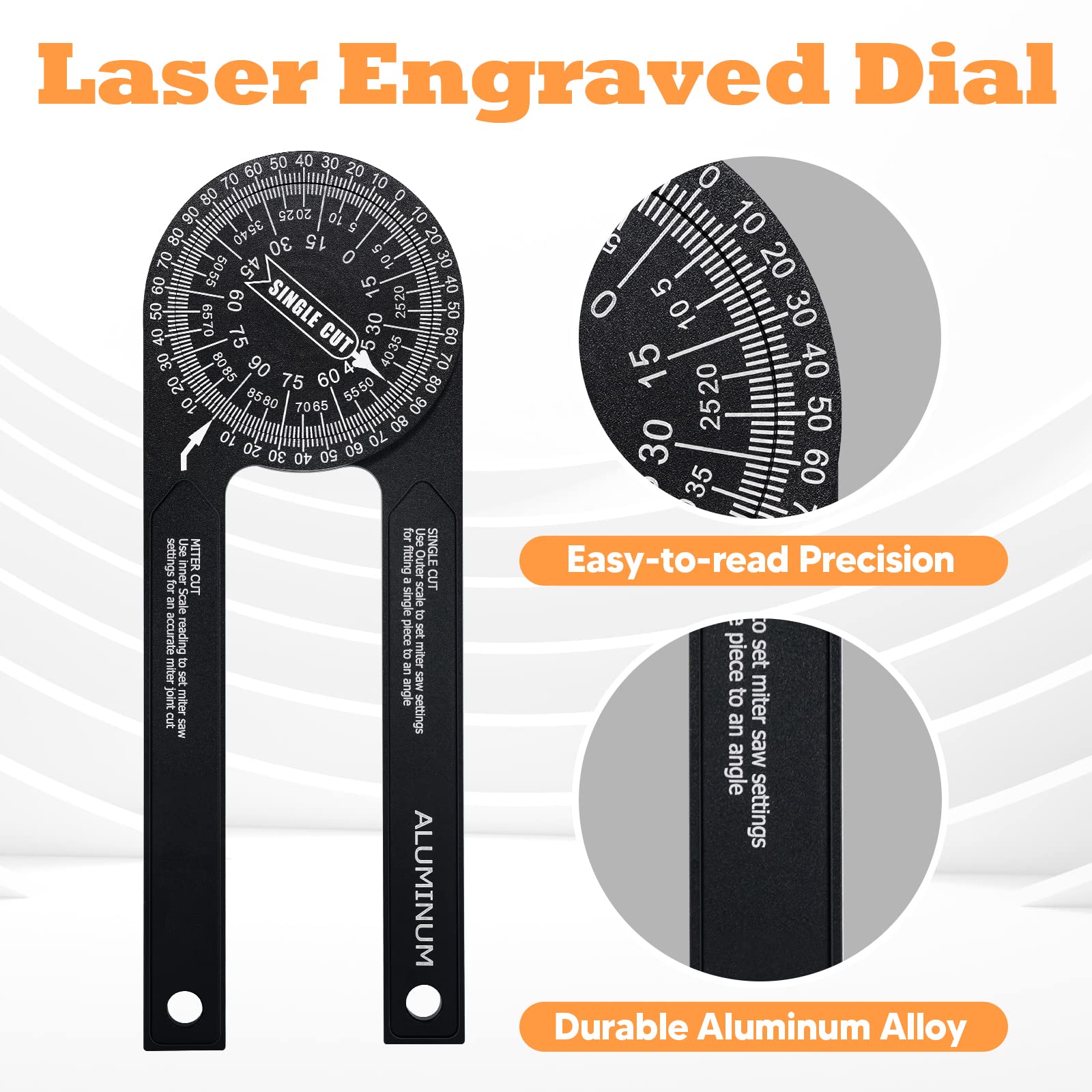 Angle Finder Aluminum Miter Saw Protractor, Rust Proof Angle Finder Featuring Precision Laser Engraved Scales Miter Angle Finder for Carpenters, Plumbers and All Building Trades