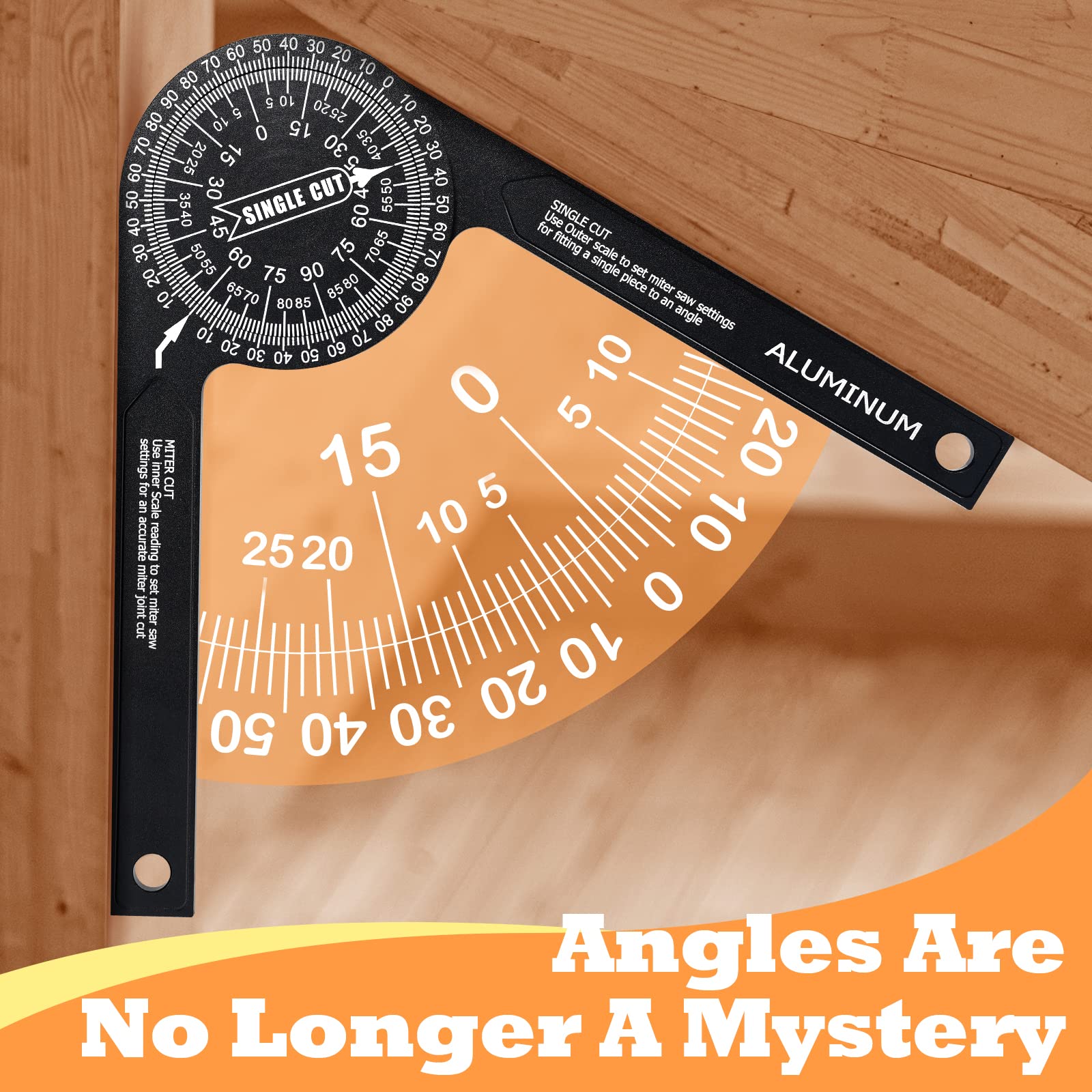 Angle Finder Aluminum Miter Saw Protractor, Rust Proof Angle Finder Featuring Precision Laser Engraved Scales Miter Angle Finder for Carpenters, Plumbers and All Building Trades