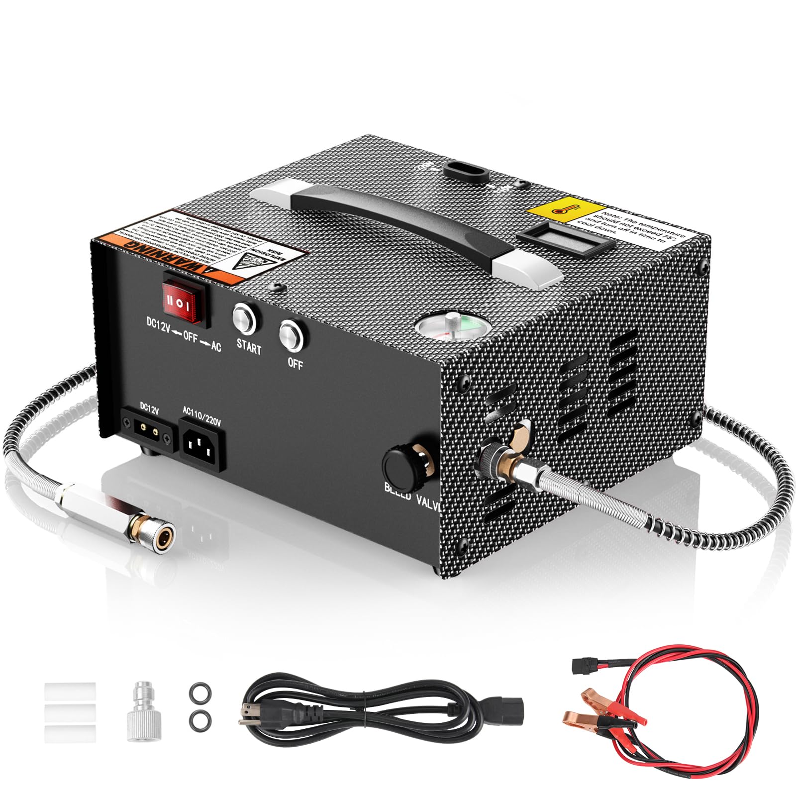 GX PUMP PCP Air Compressor CS1-I with Built-in Power Apdater,Auto Stop,Oil & Water-Free,4500Psi/30Mpa,Powered by 110V /220V AC or 12V DC,PCP Compressor Pump for Air Gun and Paintball/Scuba Tank