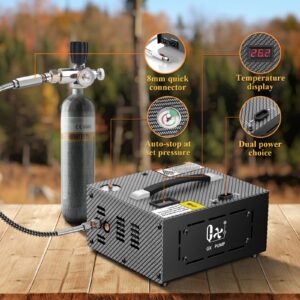 GX PUMP PCP Air Compressor CS1-I with Built-in Power Apdater,Auto Stop,Oil & Water-Free,4500Psi/30Mpa,Powered by 110V /220V AC or 12V DC,PCP Compressor Pump for Air Gun and Paintball/Scuba Tank