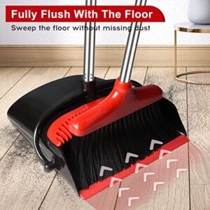 GRAREND Broom and Dustpan Set for Home, Upright 55" Long Handle Broom with Dustpan Combo Set, Lobby Broom Sweeping for House Kitchen Room Office Indoor Floor Cleaning Supplies Housewarming Gift - Red