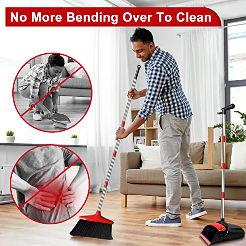 GRAREND Broom and Dustpan Set for Home, Upright 55" Long Handle Broom with Dustpan Combo Set, Lobby Broom Sweeping for House Kitchen Room Office Indoor Floor Cleaning Supplies Housewarming Gift - Red