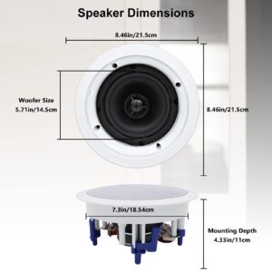 Herdio 5.25'' Bluetooth Ceiling Speakers, 600W 2-Way Flush Mount Speaker System with Receiver Perfect for TV Home Theater Living Room Office (2 Pairs, White)