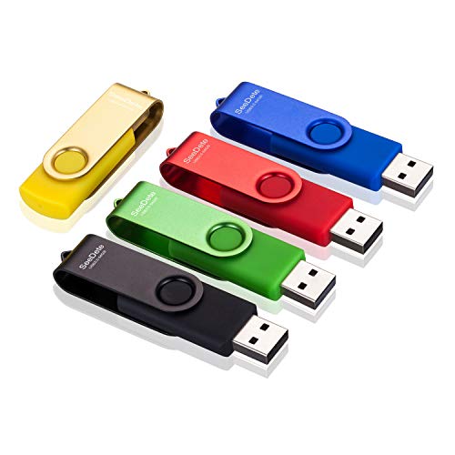 SeeDete 64GB Flash Drive USB Stick Thumb Drive Rotated Design Memory Stick with LED Light for External Storage and Backup Data Jump Drive 5 Pack 64GB (Multicoloured: Gold Black Red Blue Green)