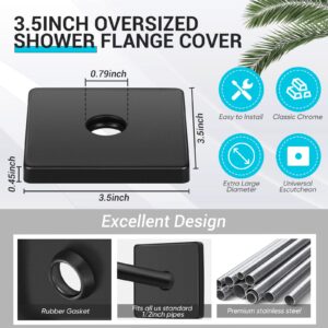 3.5 Inch Large Shower Arm Flange Square Plumbing Cover Plates Large Size Universal Replacement Escutcheon Cover Plate for Covering Gaps, Holes, Fits All Standard 1/2 Pipes (Black, 1 Pack)