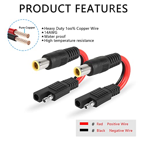 PNGKNYOCN SAE to DC 8mm Short Cable 10cm 14 AWG SAE Solar Connector to DC 8mm Male Connector Power Cable for Solar Generator Portable Solar Panel（2-Pack）