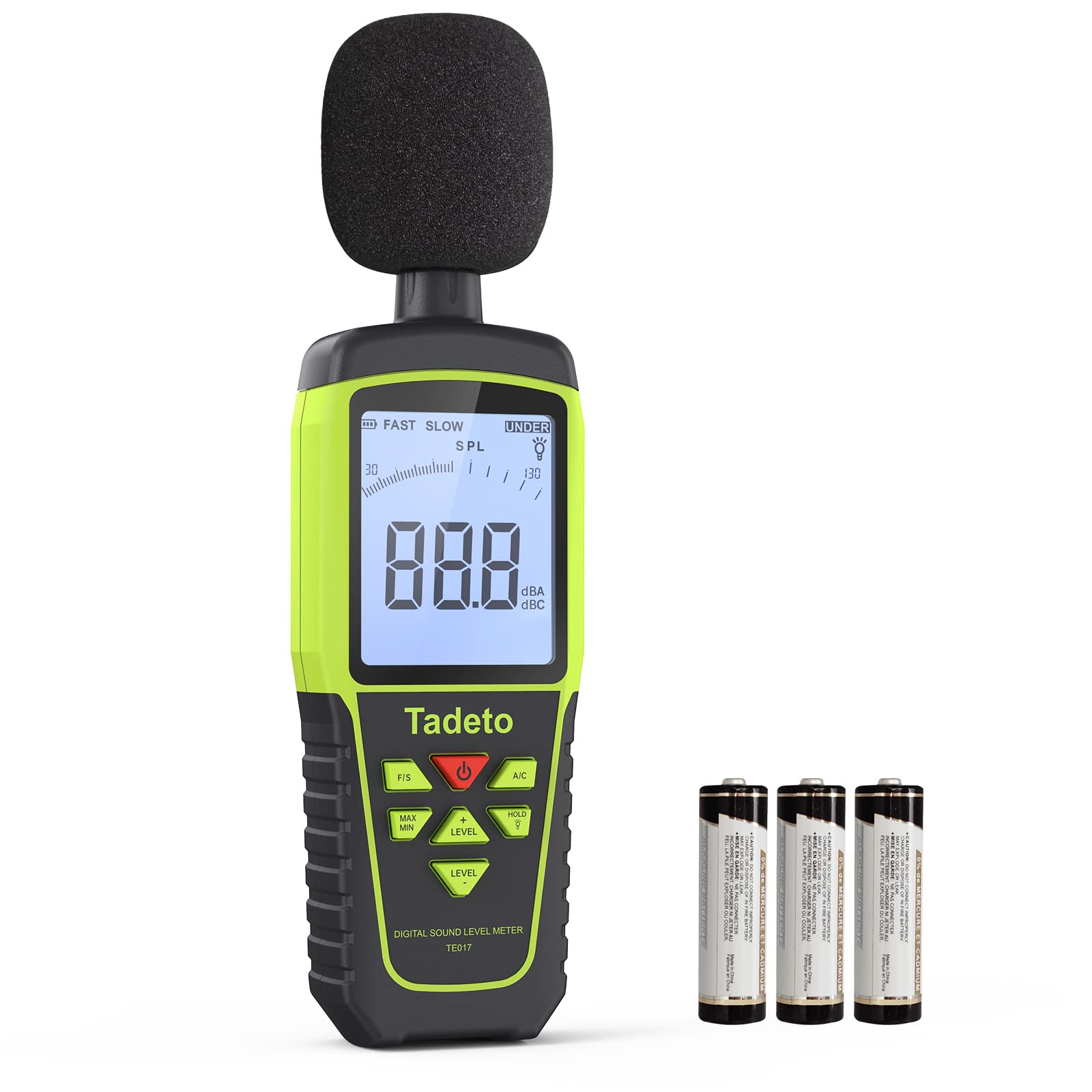 Decibel Meter, Tadeto Digital Sound Level Meter Portable SPL Meter 30dB to 130dB(5 Measurement Range) Backlight LCD Display, MAX/MIN Noise Measurement, Audible and Visual Alarms,Data Hold, A/C Mode