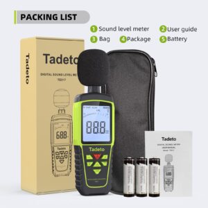 Decibel Meter, Tadeto Digital Sound Level Meter Portable SPL Meter 30dB to 130dB(5 Measurement Range) Backlight LCD Display, MAX/MIN Noise Measurement, Audible and Visual Alarms,Data Hold, A/C Mode