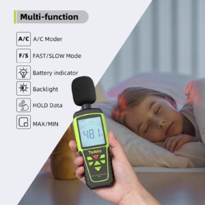 Decibel Meter, Tadeto Digital Sound Level Meter Portable SPL Meter 30dB to 130dB(5 Measurement Range) Backlight LCD Display, MAX/MIN Noise Measurement, Audible and Visual Alarms,Data Hold, A/C Mode