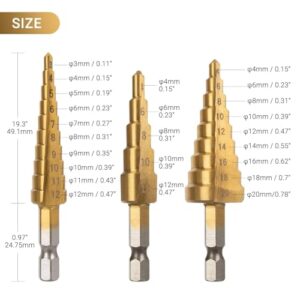 QEZEZA Step Drill Bits 4Pcs Set, High-Speed Steel Step Drill Bit Set with Automatic Spring Loaded Center Punch Power Tools