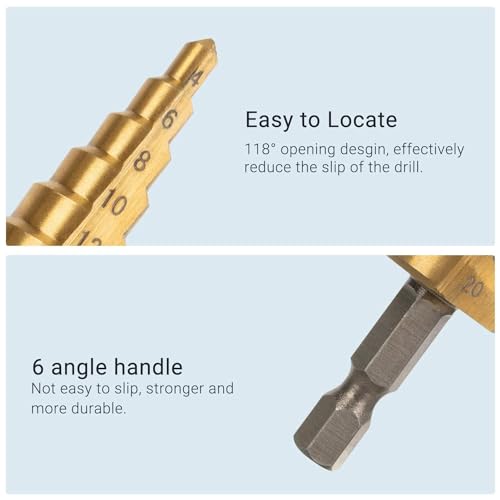 QEZEZA Step Drill Bits 4Pcs Set, High-Speed Steel Step Drill Bit Set with Automatic Spring Loaded Center Punch Power Tools