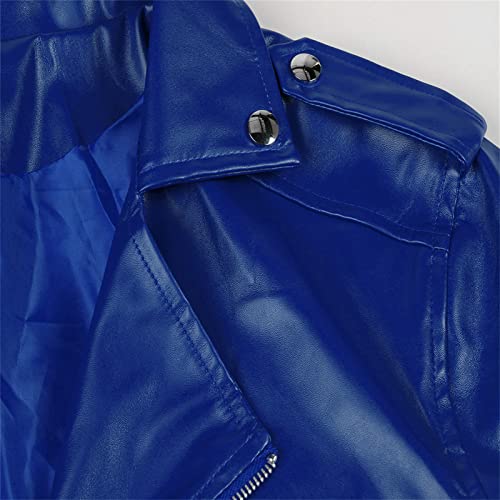 Maiyifu-GJ Faux Leather Jackets for Men Classic PU Leather Motorcycle Jacket Lapel Asymmetric Zip Up Belted Biker Coat (Dark Blue,Large)