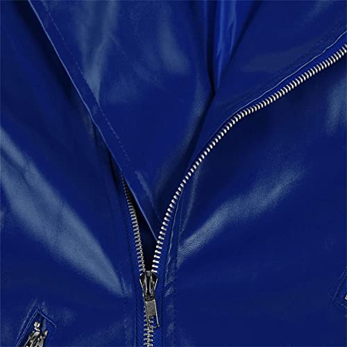 Maiyifu-GJ Faux Leather Jackets for Men Classic PU Leather Motorcycle Jacket Lapel Asymmetric Zip Up Belted Biker Coat (Dark Blue,Large)