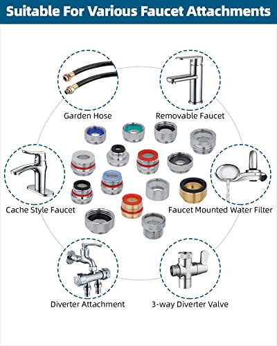 Hibbent 8 Pieces Faucet Adapter Kit, Kitchen Sink Brass Aerator Adapter Set, Male Female Sink Faucet Adapter Connecting Garden Hose, Water Filter, Standard Hose, Chrome Finished