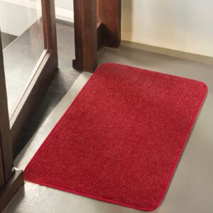 carvapet 24"x35" indoor doormat dirt trapper machine washable non-slip front door mat inside shoes scraper mats low-profile entrance rug for doorway patio porch foyer, red silver