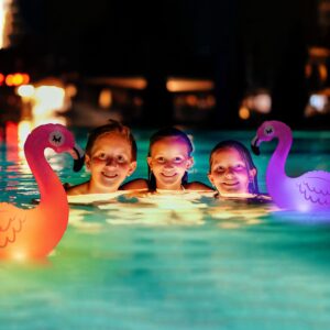 GLOW-MINGO TWINS Solar Flamingo Floating Pool Lights - 8 Hour AmbiGlow Radiance Pink Inflatable Floating Pool Lights Solar Powered - IP68 Waterproof, Heavy Duty Pool Lights that Float Decor (2Pack)