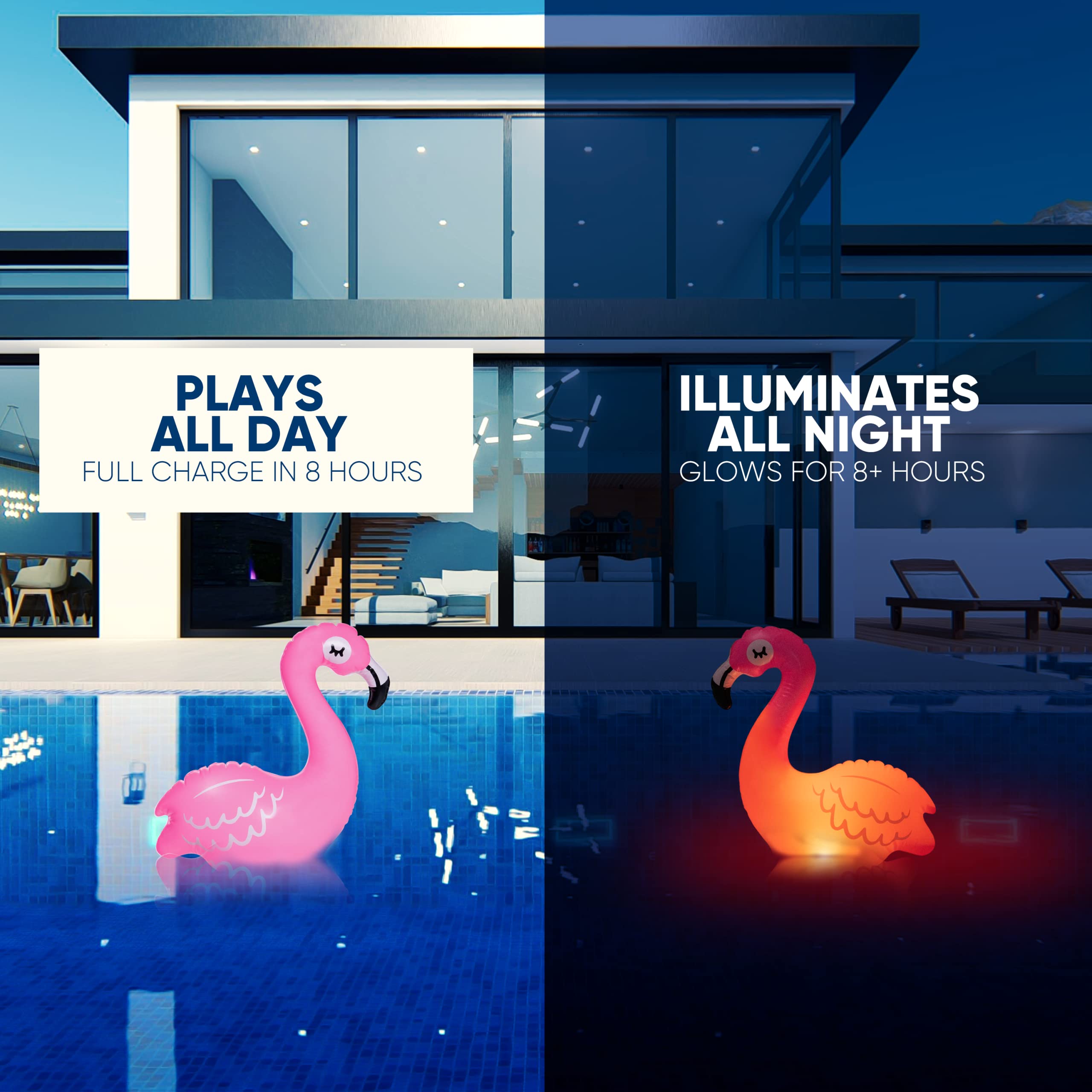 GLOW-MINGO TWINS Solar Flamingo Floating Pool Lights - 8 Hour AmbiGlow Radiance Pink Inflatable Floating Pool Lights Solar Powered - IP68 Waterproof, Heavy Duty Pool Lights that Float Decor (2Pack)