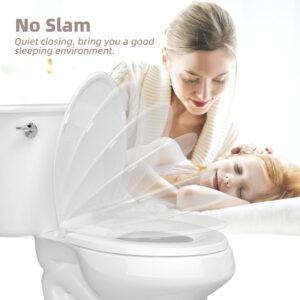 Elongated Toilet Seat, Slow Close Quick-Release Hinges, Heavy Duty Soft Close, Oval(Oblong) Toilet Seat For Elongated Toilets, Quiet-Close Lid And Seat, Easy To Install And Clean, Never Loosen, White