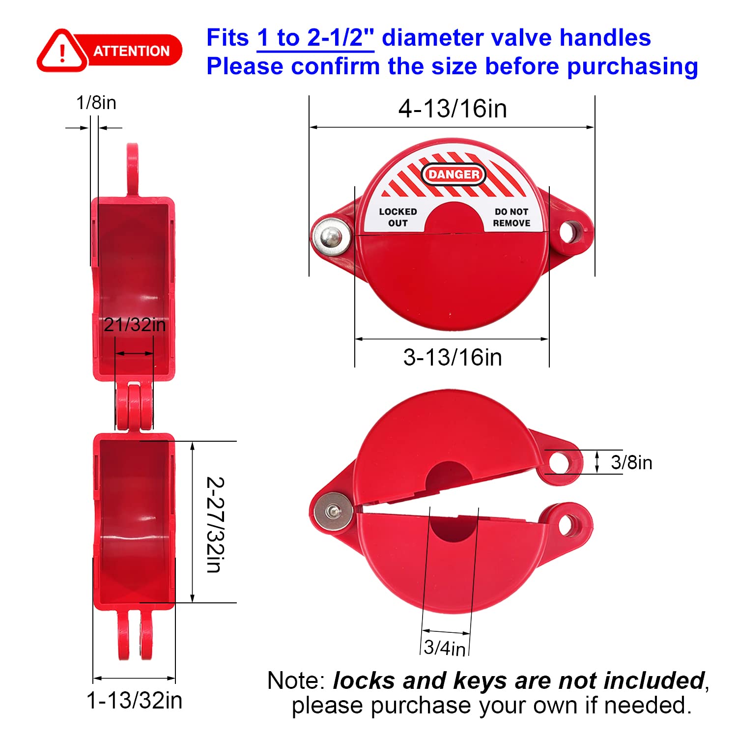 Gate Valve Lockout Device 2Pack Rotating Plastic Outdoor Water Hose Protector Babyproof 1-2.5in Diameter Valve Handles Red Secure for Water Spigot Faucet Knob Oil Natural Gas Propane Tank Lock Outdoor