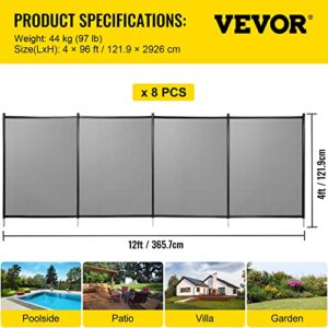 VEVOR Pool Fencing Mesh, 4 x 96 ft Swimming Pool Fence, 1000D PVC Mesh Fabric Removable Pool Fence, Pool Fence for Inground Pools with Aluminum Poles and Stainless Steel Tubes for Security and Privacy