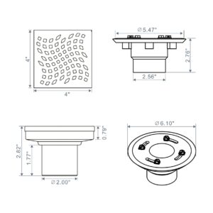 Matte Black Shower Drain with Flange, HIDROP SUS 304 Stainless Steel 4 inch Square Shower Floor Drain with Removable Hair Strainer