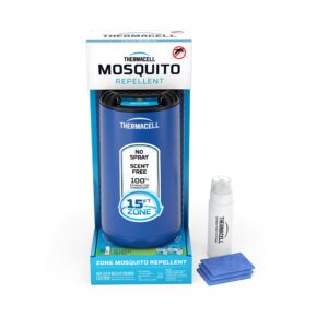 thermacell mosquito repeller patio shield; includes 12-hour refill; highly effective mosquito repellent for patio; bug spray alternative; scent free; no candles or flames