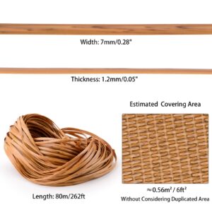 Feyart 7mm 80m Light Wood Grain PE Rattan Strip for Outdoor Rattan Furniture Repair, Plastic Wicker for Patio Furniture Restore