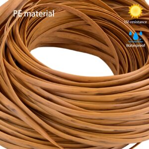 Feyart 7mm 80m Light Wood Grain PE Rattan Strip for Outdoor Rattan Furniture Repair, Plastic Wicker for Patio Furniture Restore