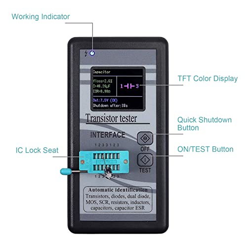 AITIAO Transistor Tester,Mosfet Transistor Capacitor Tester,Mega328 NPN PNP Transistor Diode Resistor Inductor Capacitance MOS SCR ESR Meter Automatic Checker Detector