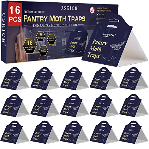 Moth Traps for Pantry Moths, 16 Pack Kitchen Moth Traps with Pheromones Prime, Non-Toxic Easy Setup Sticky Glue Trap for Food and Cupboard Moths in Your Kitchen (Organic)