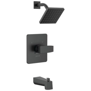 delta faucet modern 14 series matte black shower faucet, tub and shower trim kit with single-spray touch-clean black shower head, matte black t14467-bl-pp (valve not included)