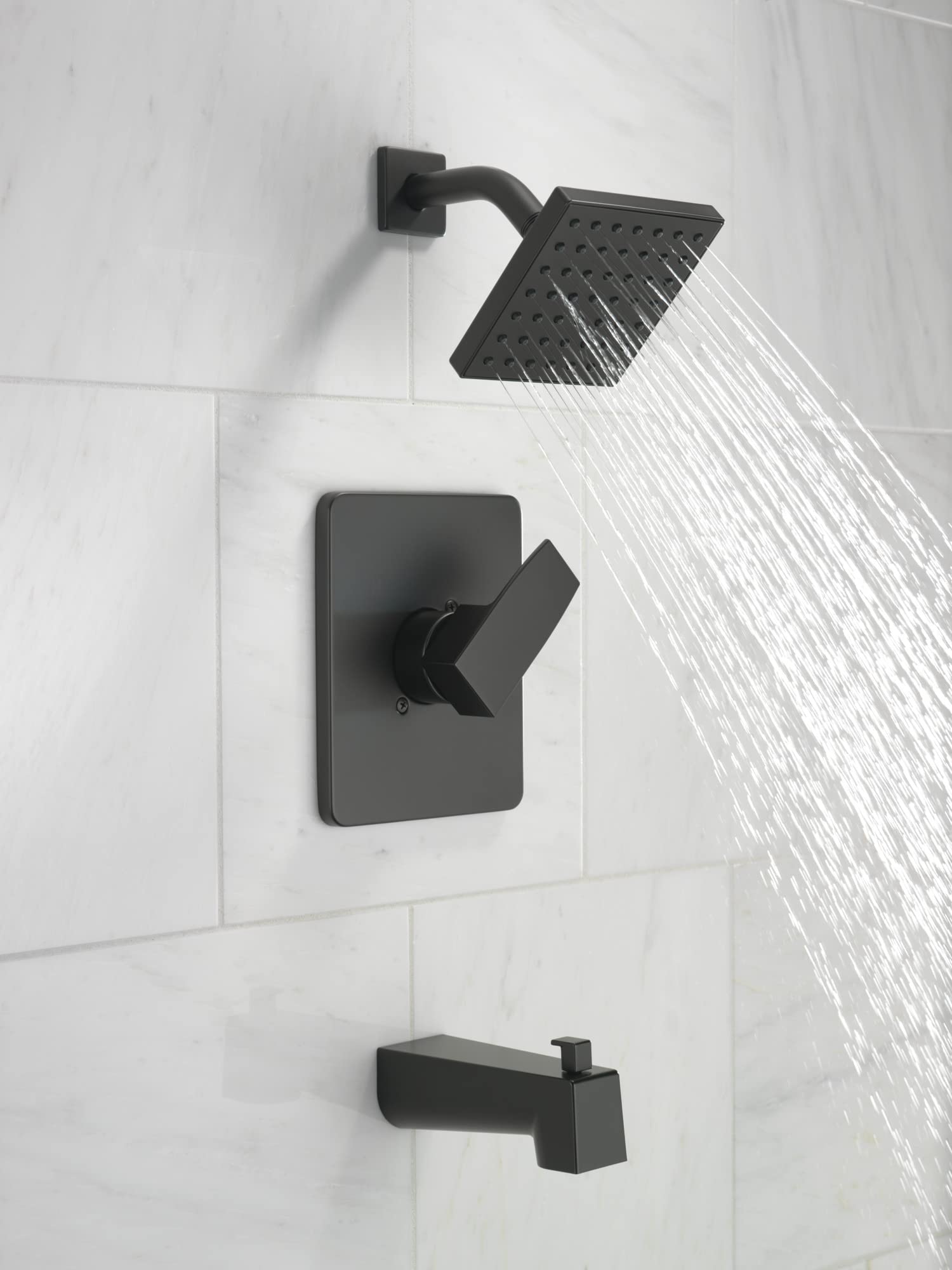 Delta Faucet Modern 14 Series Matte Black Shower Faucet, Tub and Shower Trim Kit with Single-Spray Touch-Clean Black Shower Head, Matte Black T14467-BL-PP (Valve Not Included)