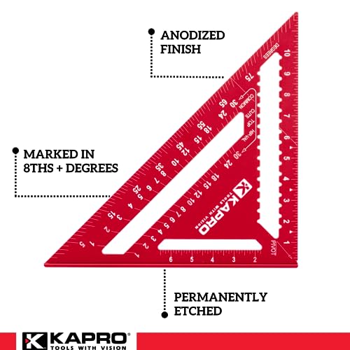 Kapro - 446 High Definition Anodized Rafter Square - Resists Wear and Corrosion - Features Conversion Table and Protractor - Lightweight & Compact Profile - 12 Inch