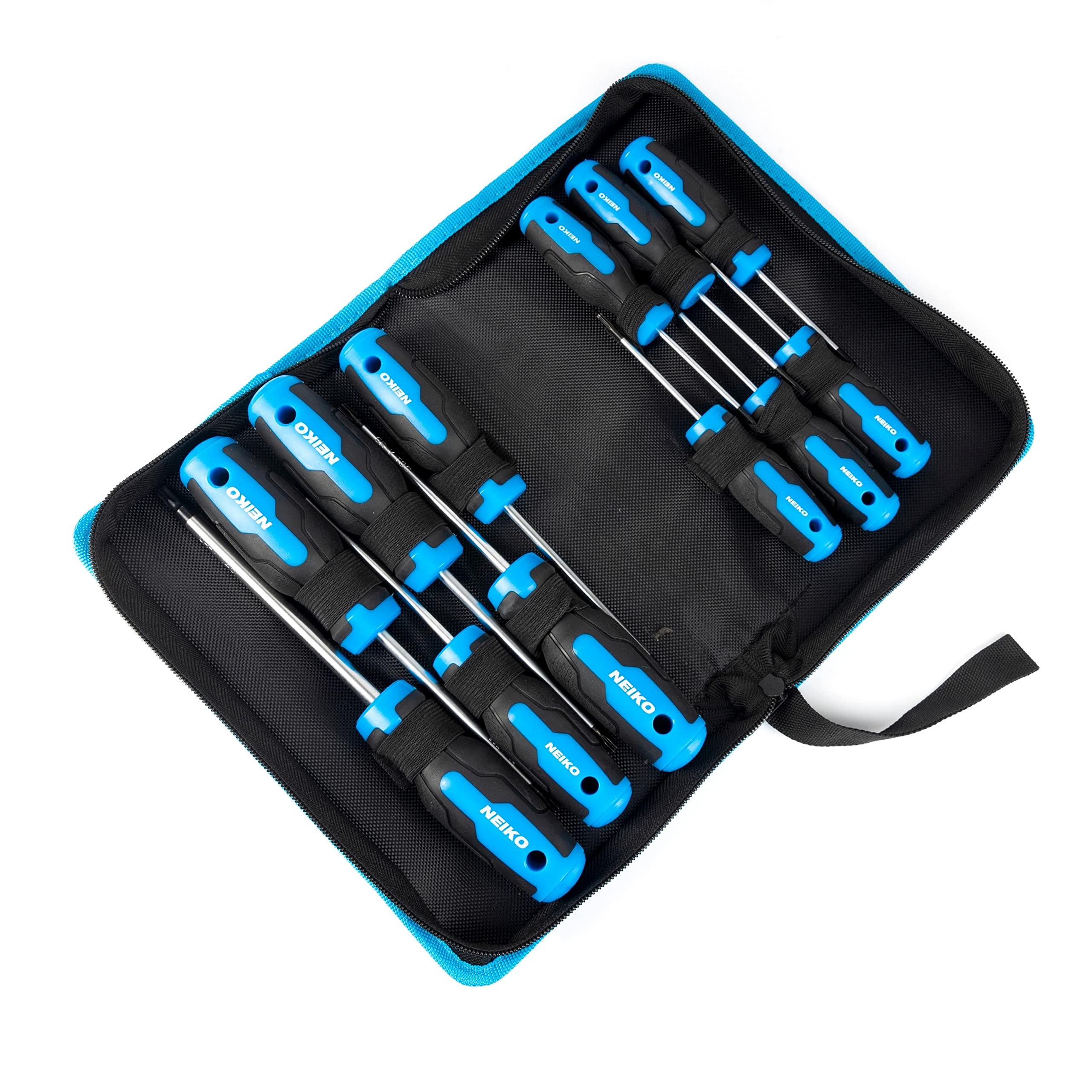 NEIKO 01377A Magnetic Torx Screwdriver Set | 12 Piece | T5 – T40 | 6 Point Star Head Driver | Heat Treated Chrome Vanadium Steel | Non Slip Cushioned Handle Grip | Magnet Bit Tip | Carrying Pouch