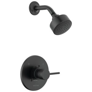 delta faucet modern 14 series matte black shower faucet, delta shower trim kit with single-spray touch-clean black shower head, matte black t14259-bl-pp (valve not included)