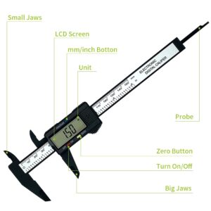 VIECAM 0-6 Inches Digital Caliper with Large LCD Screen and Auto-Off Feature | Inch & Metric Conversion Measuring Tool, Perfect for Household/DIY Measurement