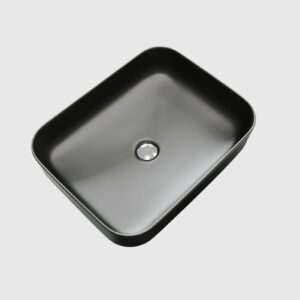 ELLAI Bathroom Vessel Sink Rectangle Bathroom Sink Bowl Above Counter Porcelain Ceramic Top Mount Rectanglar Sink Countertop Vanity Art Basin for Bathroom 19.7"x15.2"x5.4” Matte Black