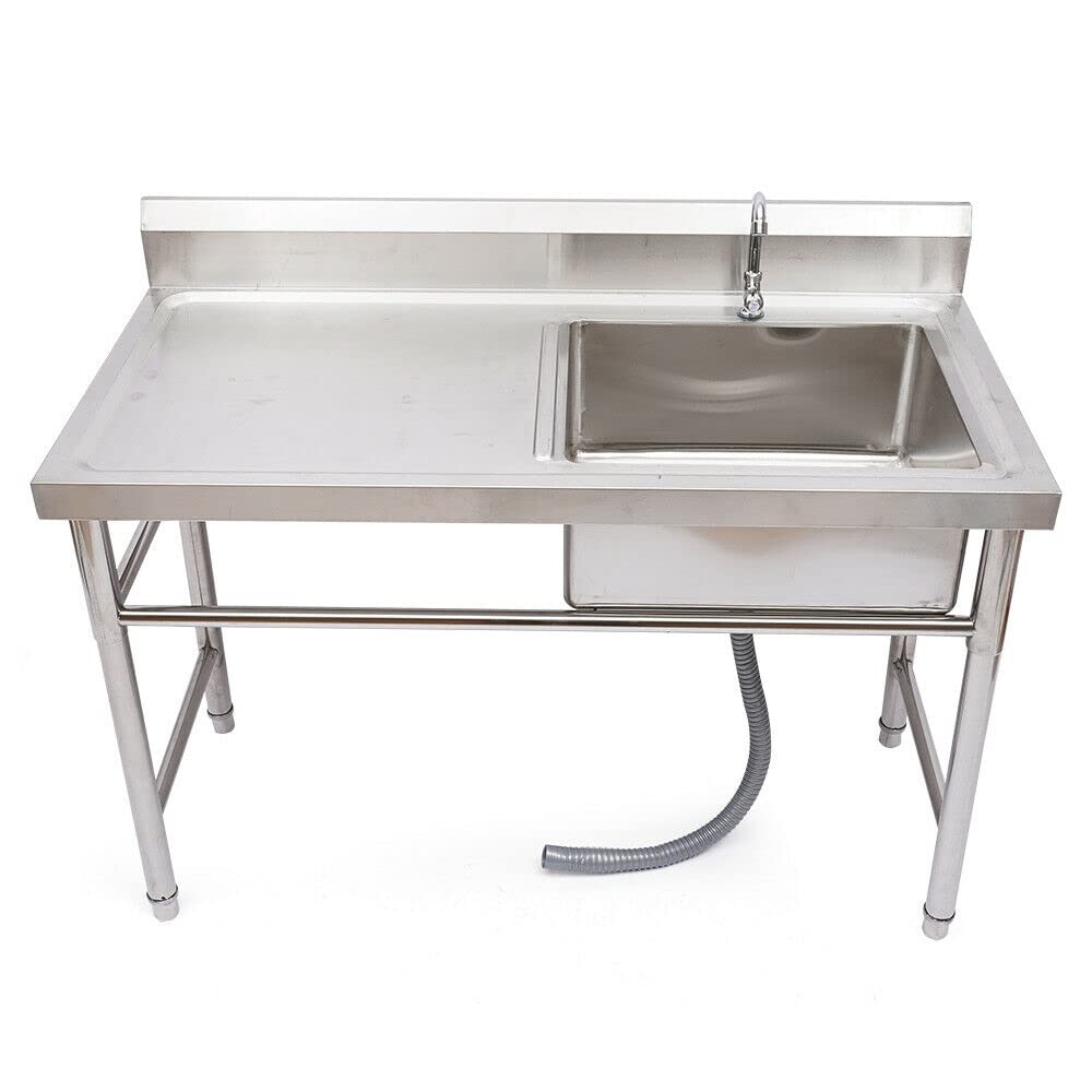 Outdoor Sink Stainless Steel Freestanding,Commercial Sink Single Bowl Restaurant Kitchen Sink with Drainboard,Kitchen Prep & Utility Sink for Indoor Outdoor Home Garage Laundry Room 47inch