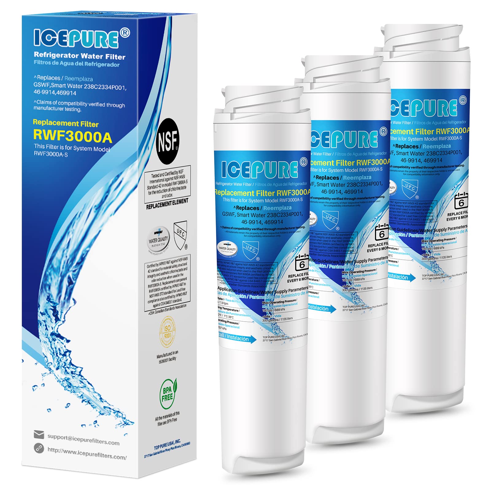 ICEPURE GSWF Water Filter Replacement Compatible with GE GSWF, Utilizes Advanced Activate Coconut Carbon Block 3 PACK